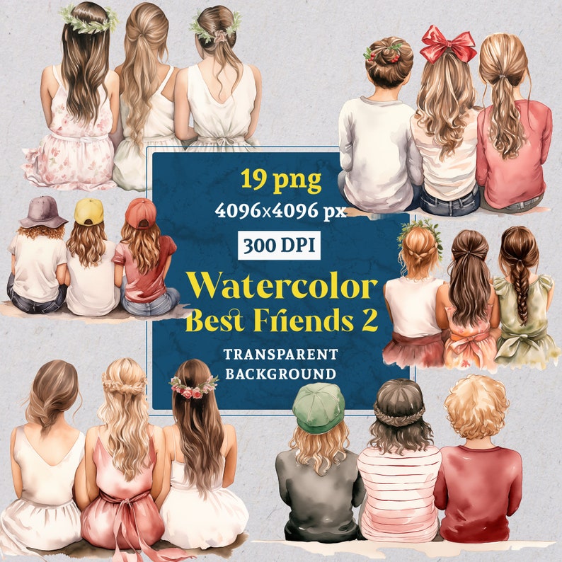 Watercolor Besties Clipart Friends Clipart Bff Clipart Best Friends ...