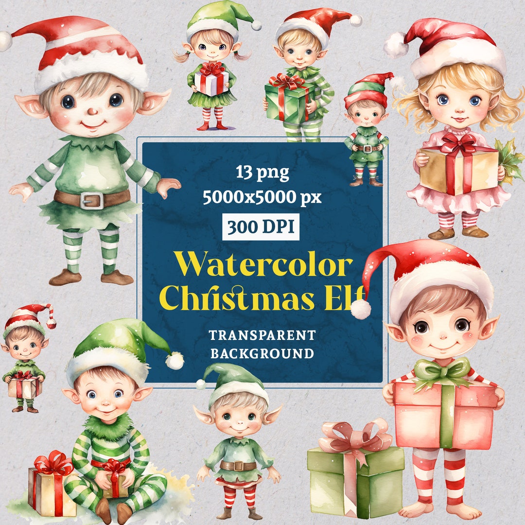 Elf Png, Christmas Elf, Elf Clipart, Watercolor Elf Clipart, Santa Elf ...