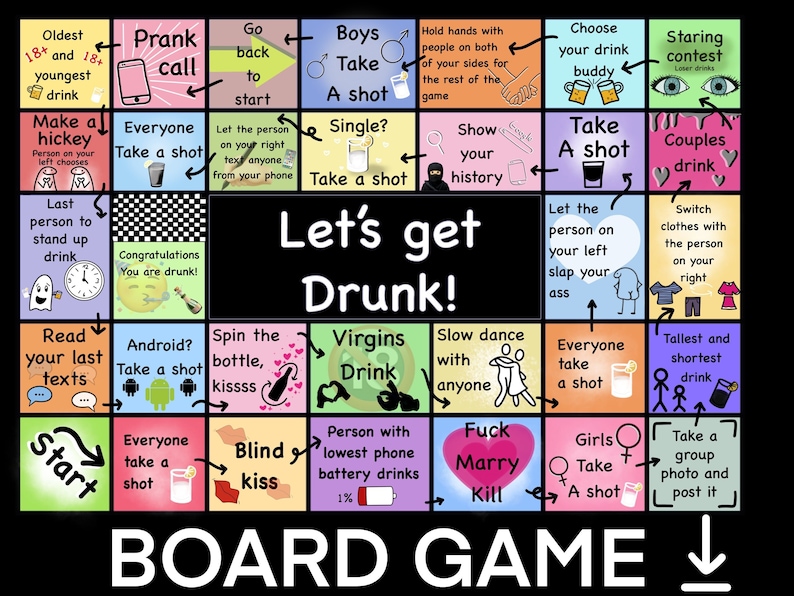 Party Board Game Lets Get Drunk Drinking Game Printable Etsy