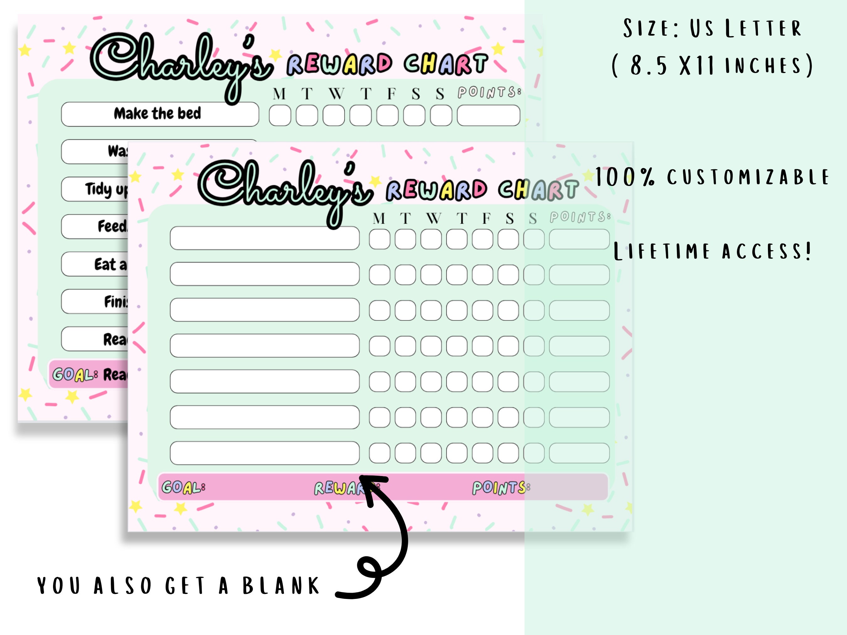 Girly Chore Chart for Kids, Weekly Chore Schedule for Girls ...