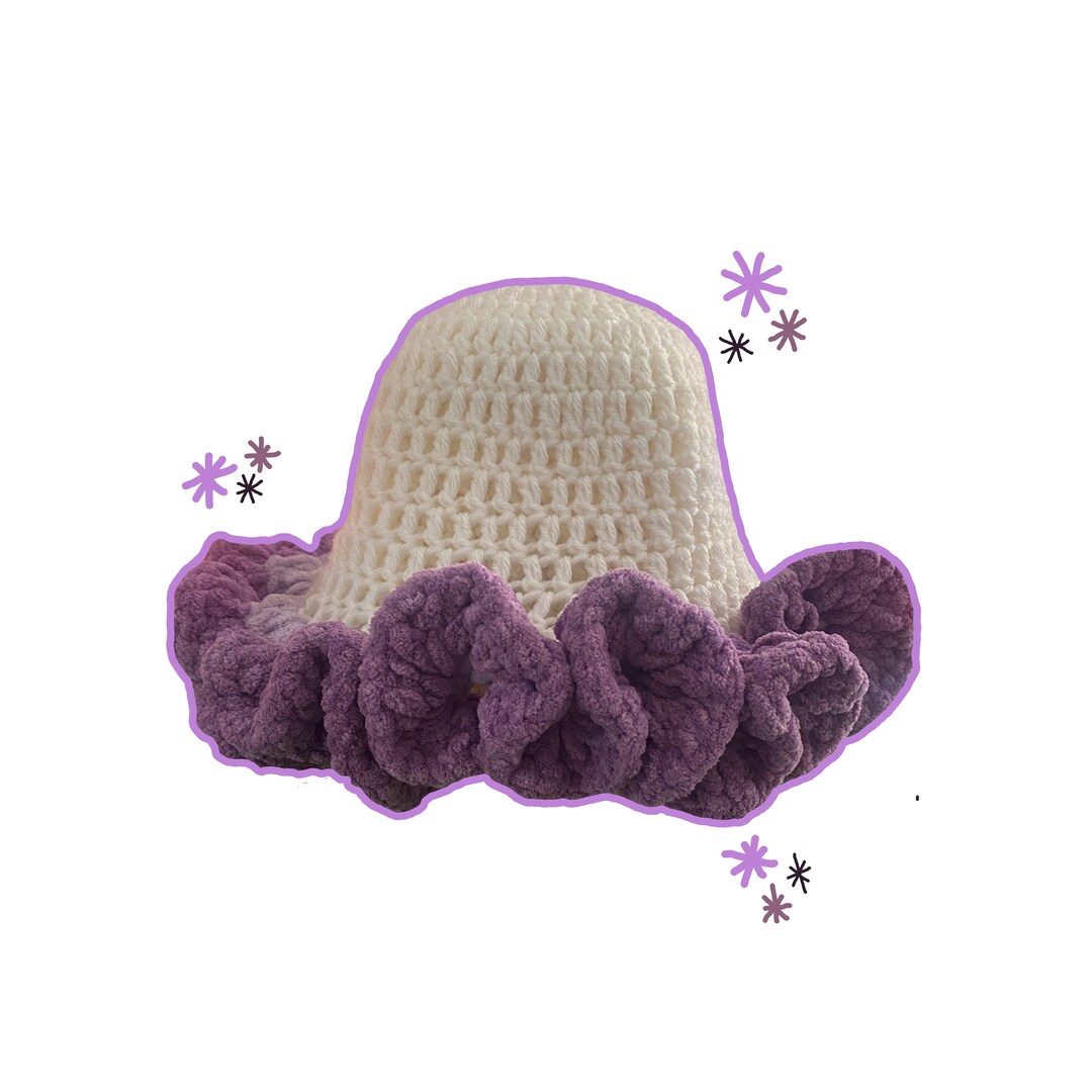 Purple and White Chunky Ruffled Crochet Hat - Etsy