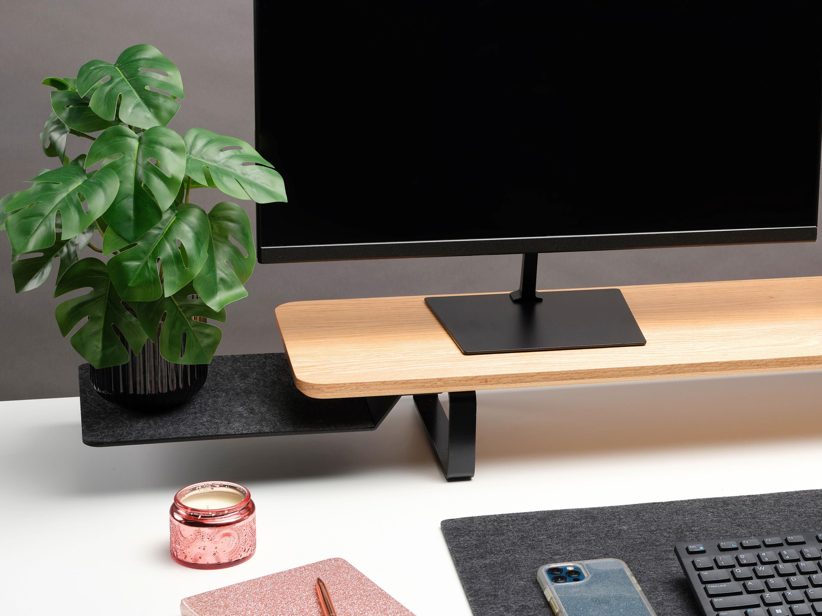 Note Tower Wood Desk Shelf Wing Shelves Dual Monitor Stand, Frame ...