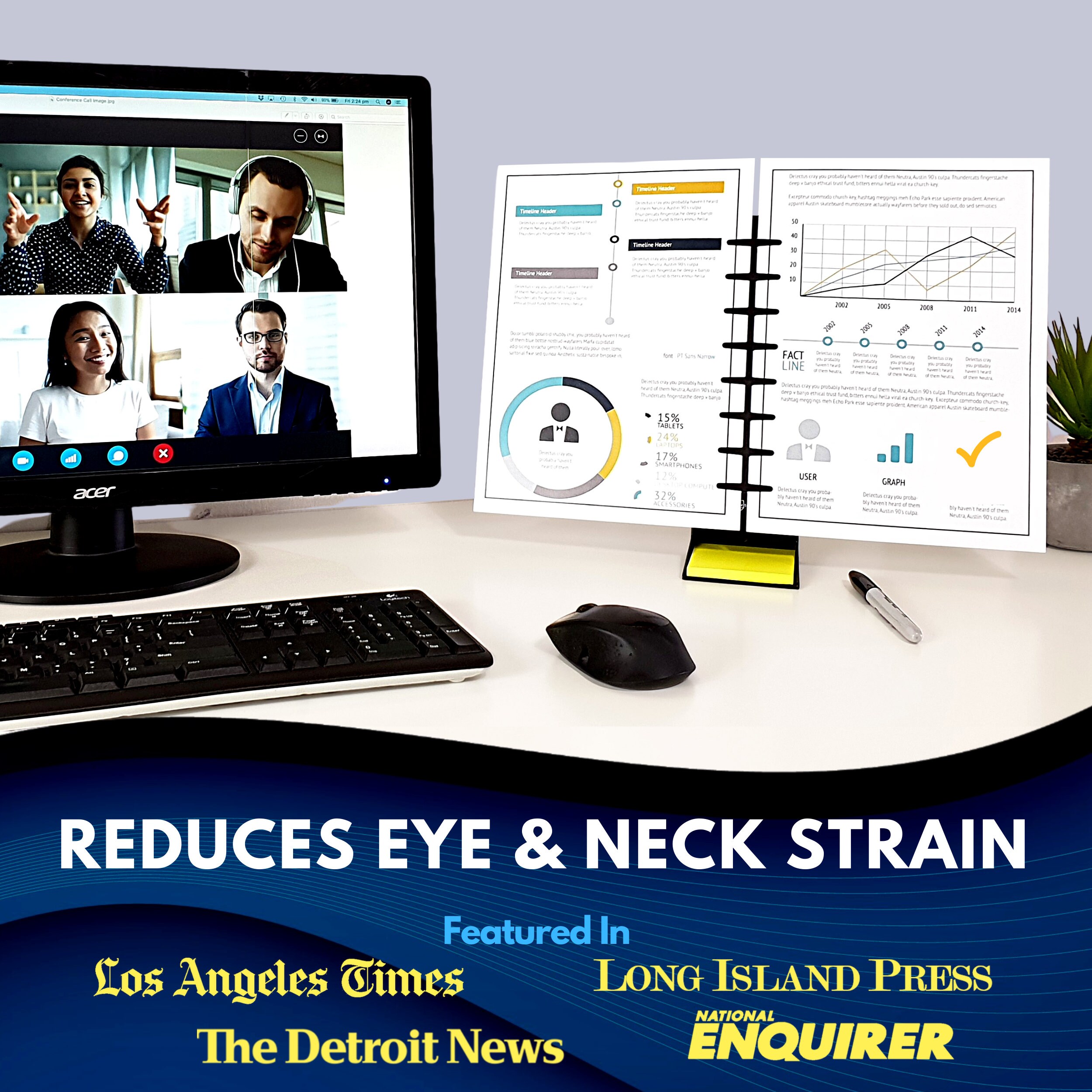 Note Tower Desktop Pro Document Holder - Dual Page Paper Holder for ...