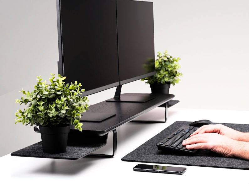 Note Tower Wood Desk Shelf Wing Shelves Dual Monitor Stand, Frame ...