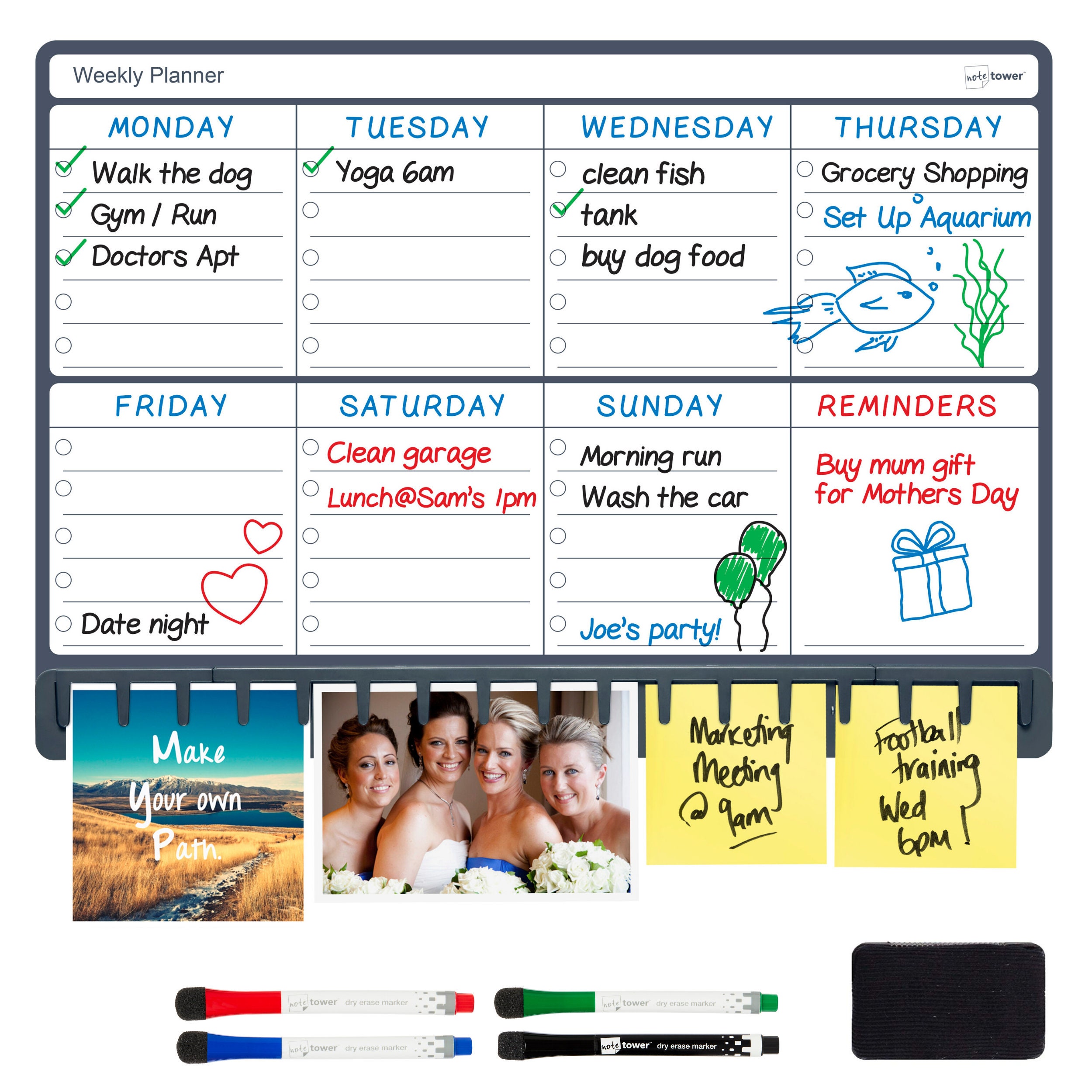Note Tower Magnetic Dry Erase Refrigerator Weekly Planner - Combo Week ...