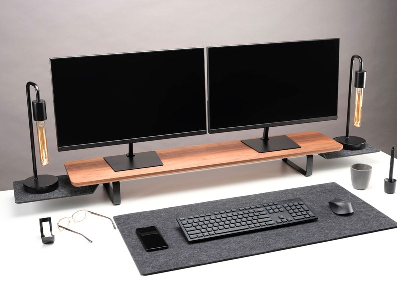Note Tower Wood Desk Shelf Wing Shelves Dual Monitor Stand, Frame ...
