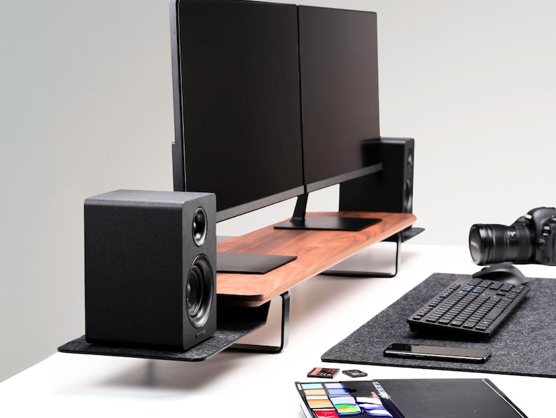 Note Tower Wood Desk Shelf Wing Shelves Dual Monitor Stand, Frame ...