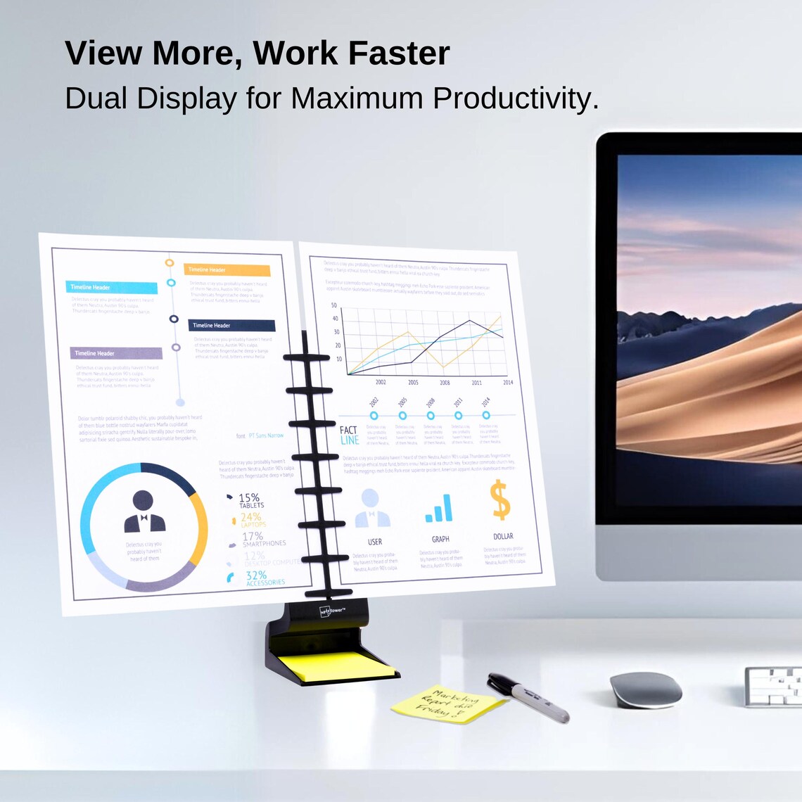 Note Tower Desktop Pro Document Holder - Dual Page Paper Holder for ...