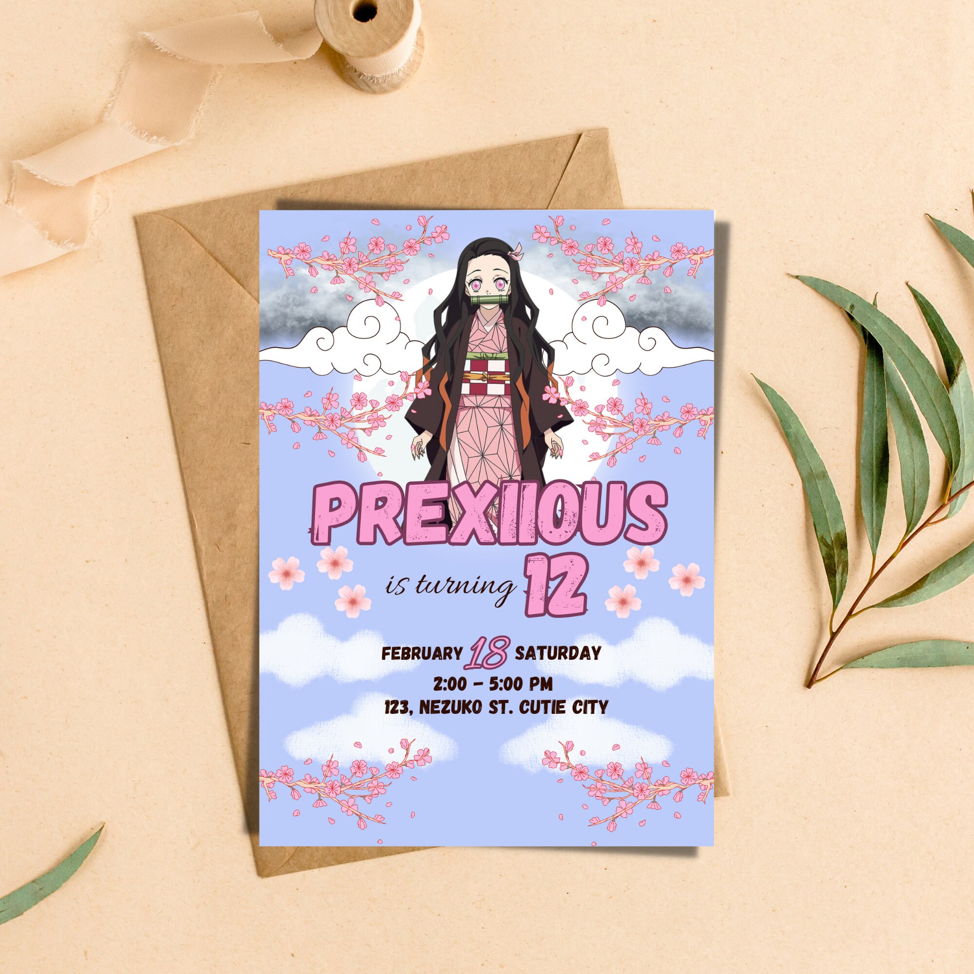 EDITABLE Demon Slayer Nezuko Birthday Invitation Templates, Demon ...