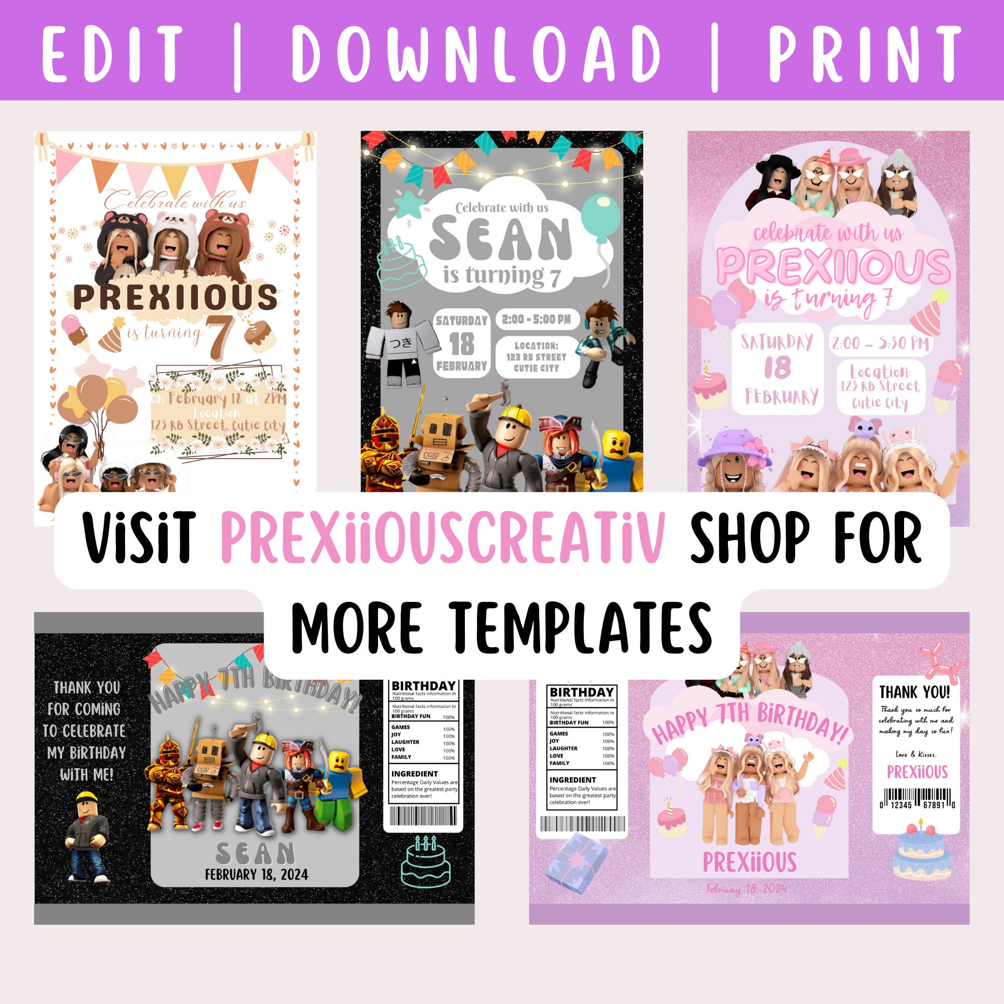 Editable Roblox Theme Birthday Party Invitation Canva Template - Etsy