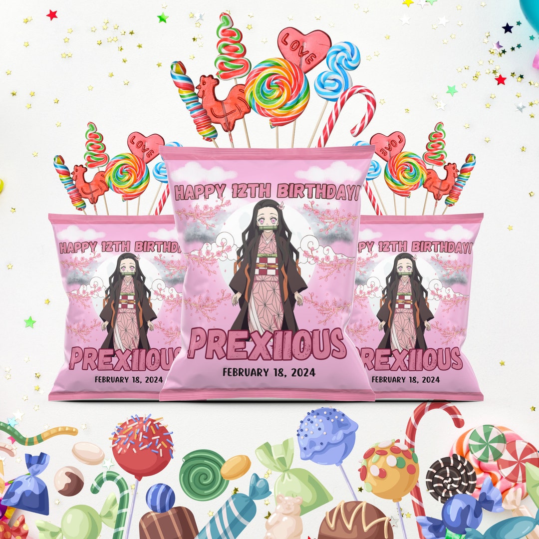 EDITABLE Anime Nezuko Demon Slayer Birthday Chip Bag Template, Nezuko ...