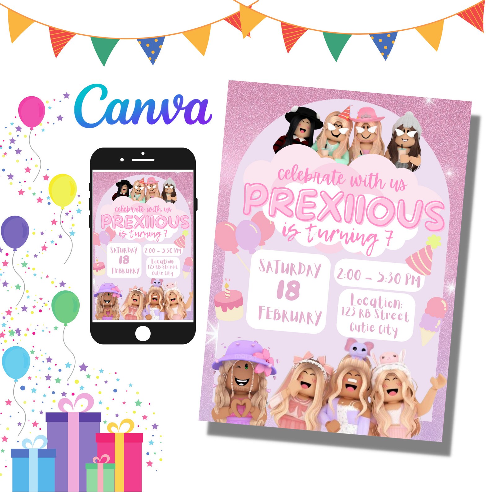 EDITABLE Roblox Girl Birthday Invitation Template Birthday - Etsy