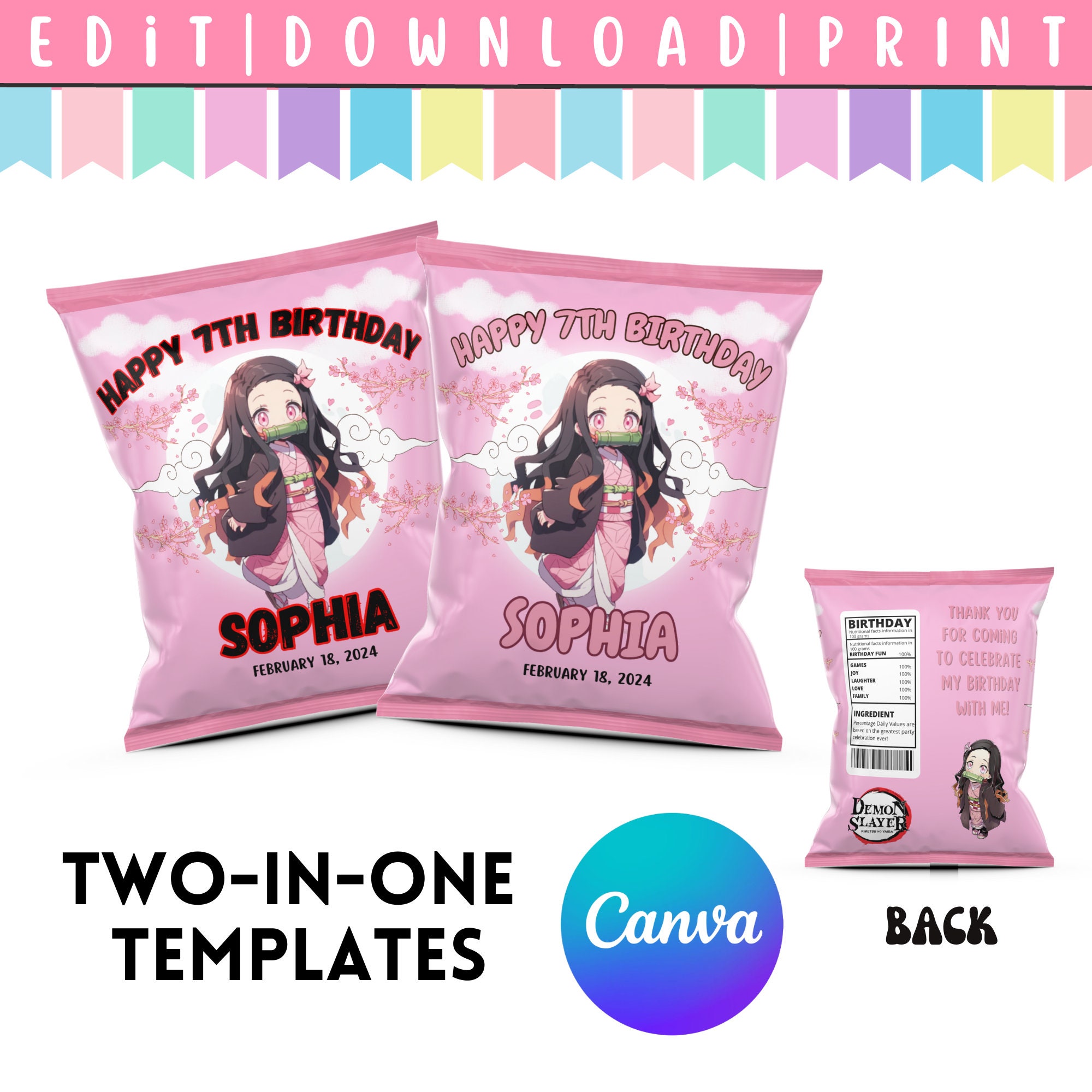 EDITABLE Anime Nezuko Demon Slayer Chip Bag, Demon Slayer Chip Bag ...