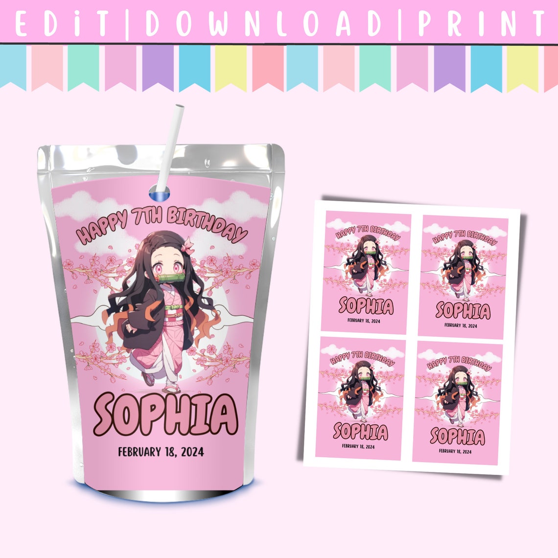 EDITABLE Anime Nezuko Capri Sun Label, Demon Slayer Juice Cover, Nezuko ...