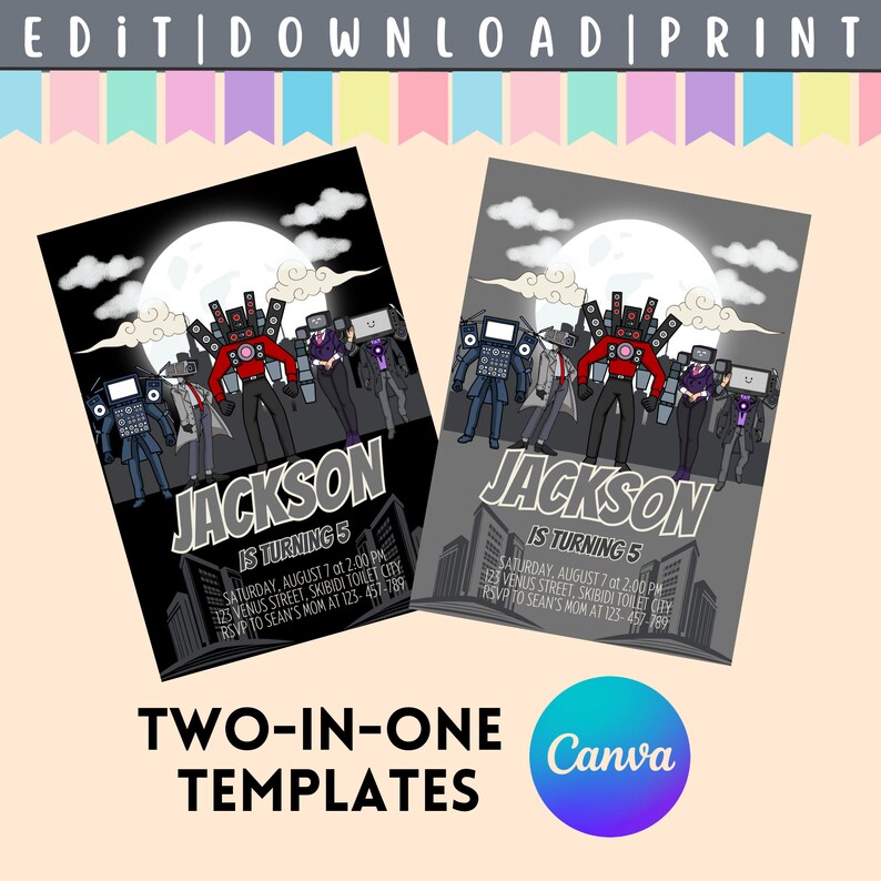EDITABLE TV Man Invitation Templates, Skibidi Toilet Invitation, Roblox ...