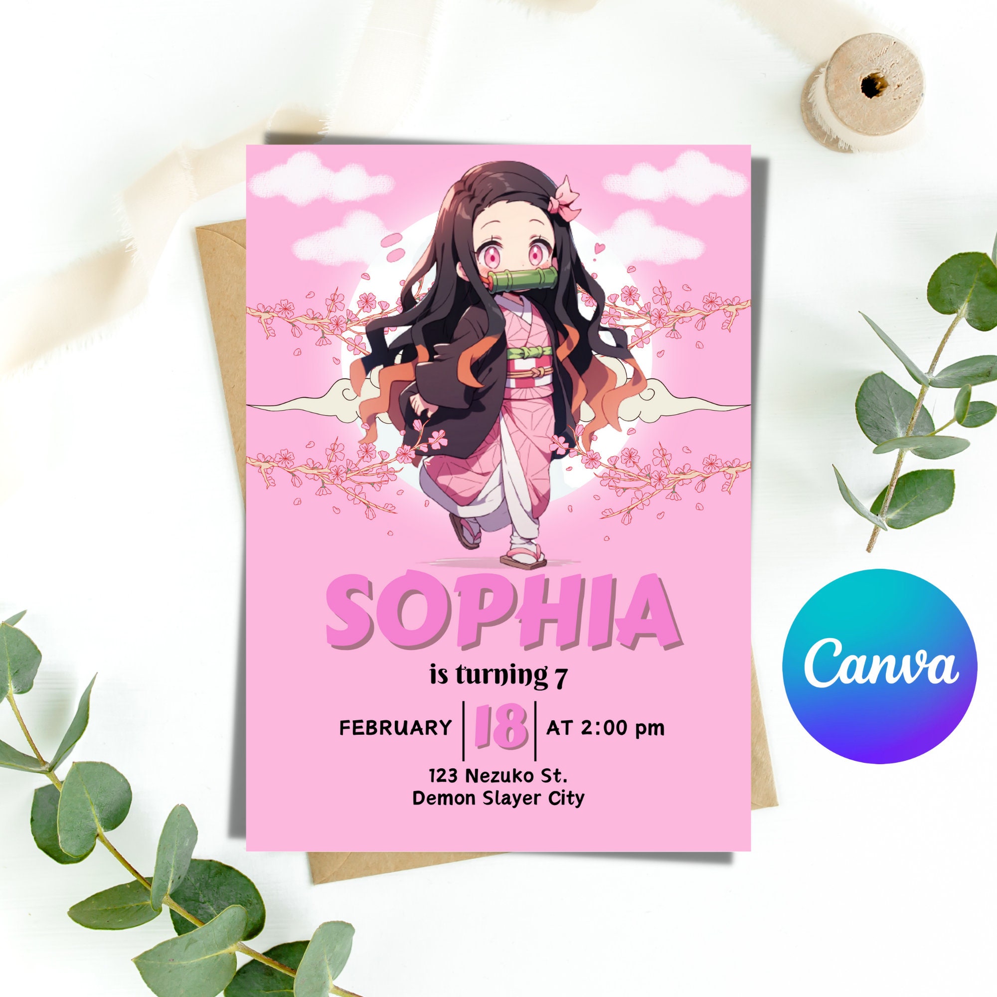Demon Slayer Nezuko Invitation Templates, Nezuko Birthday Invitation ...