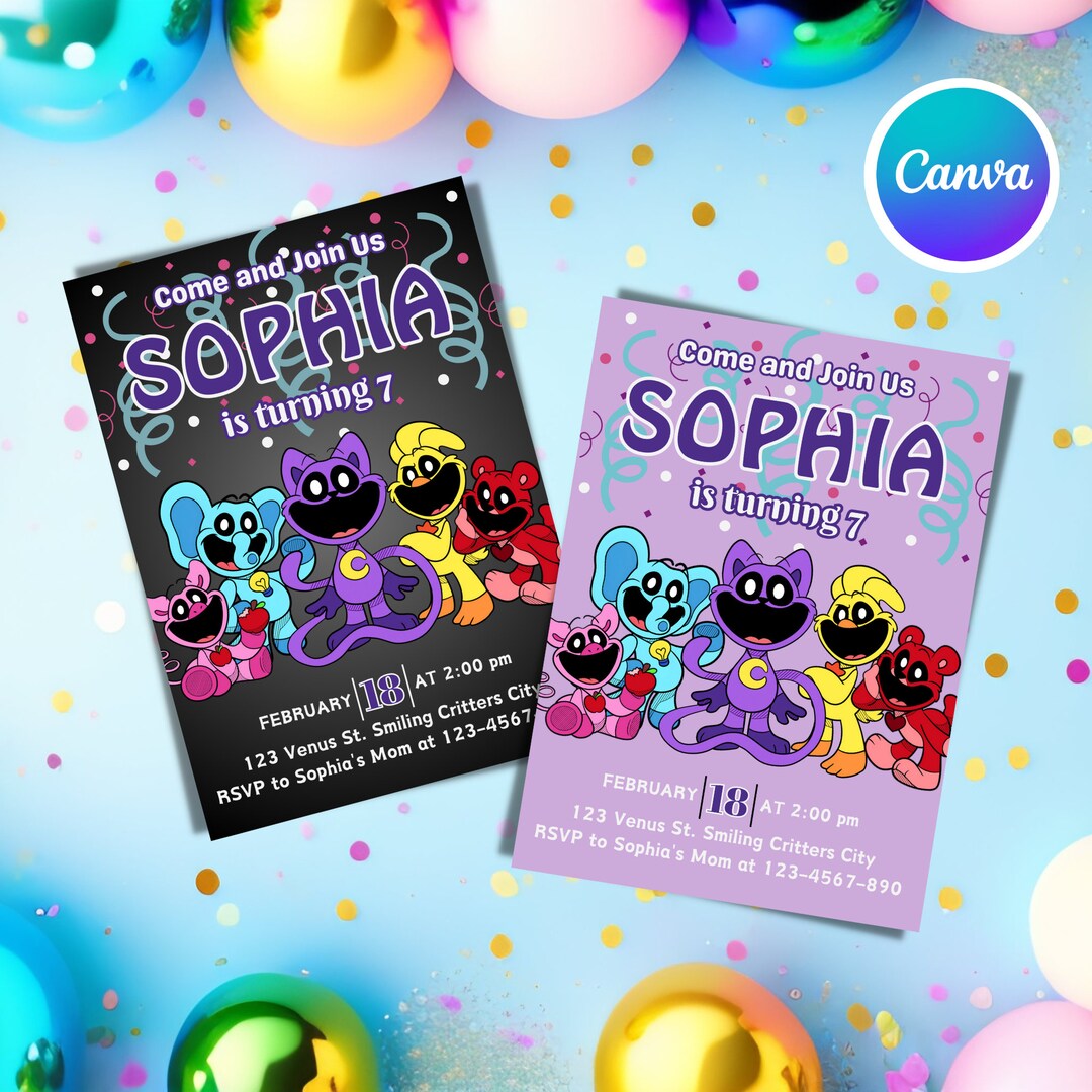 EDITABLE Smiling Critters Invitation Templates, Smiling Critters ...