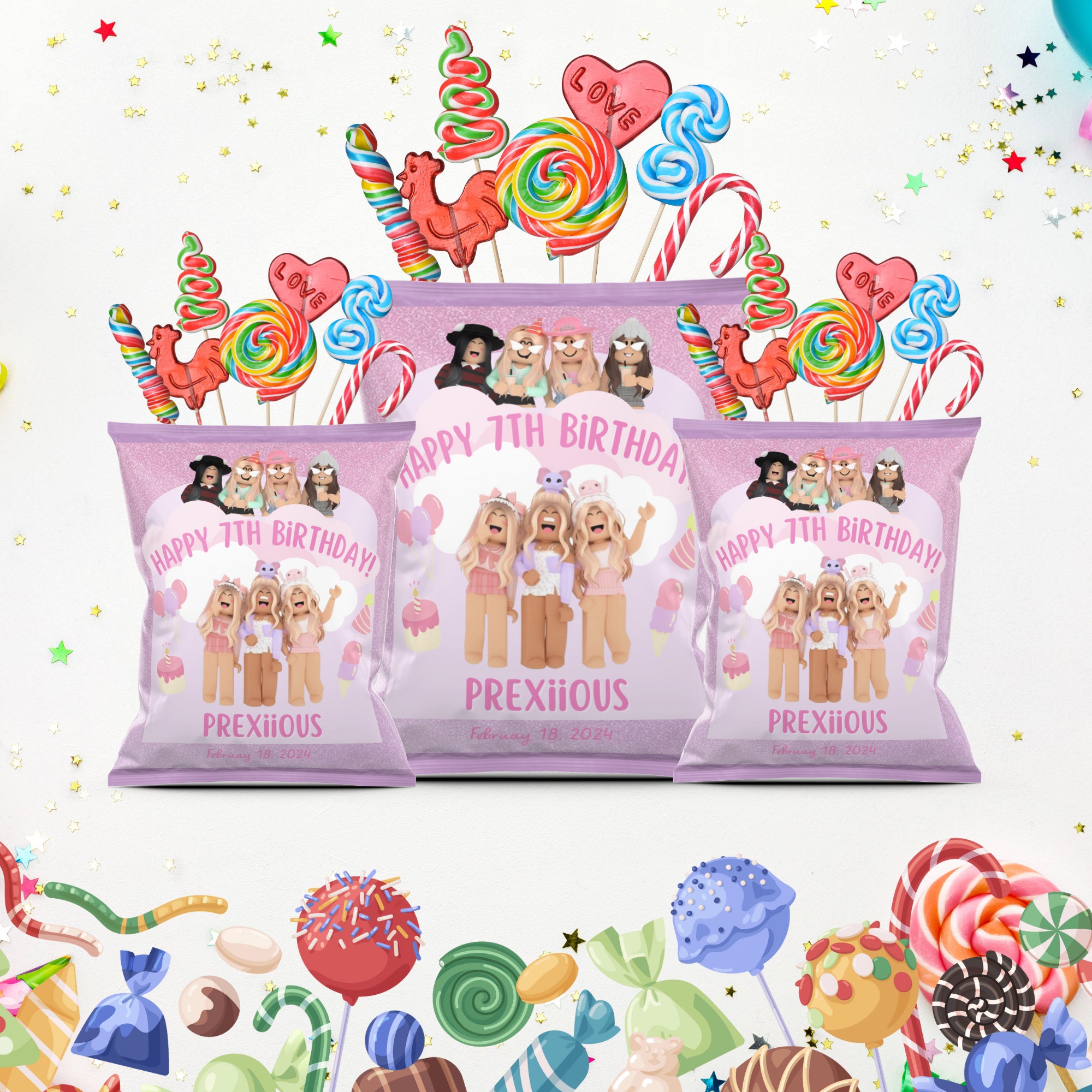 EDITABLE Roblox Girl Birthday Chip Bag Template Birthday Loot Bag ...
