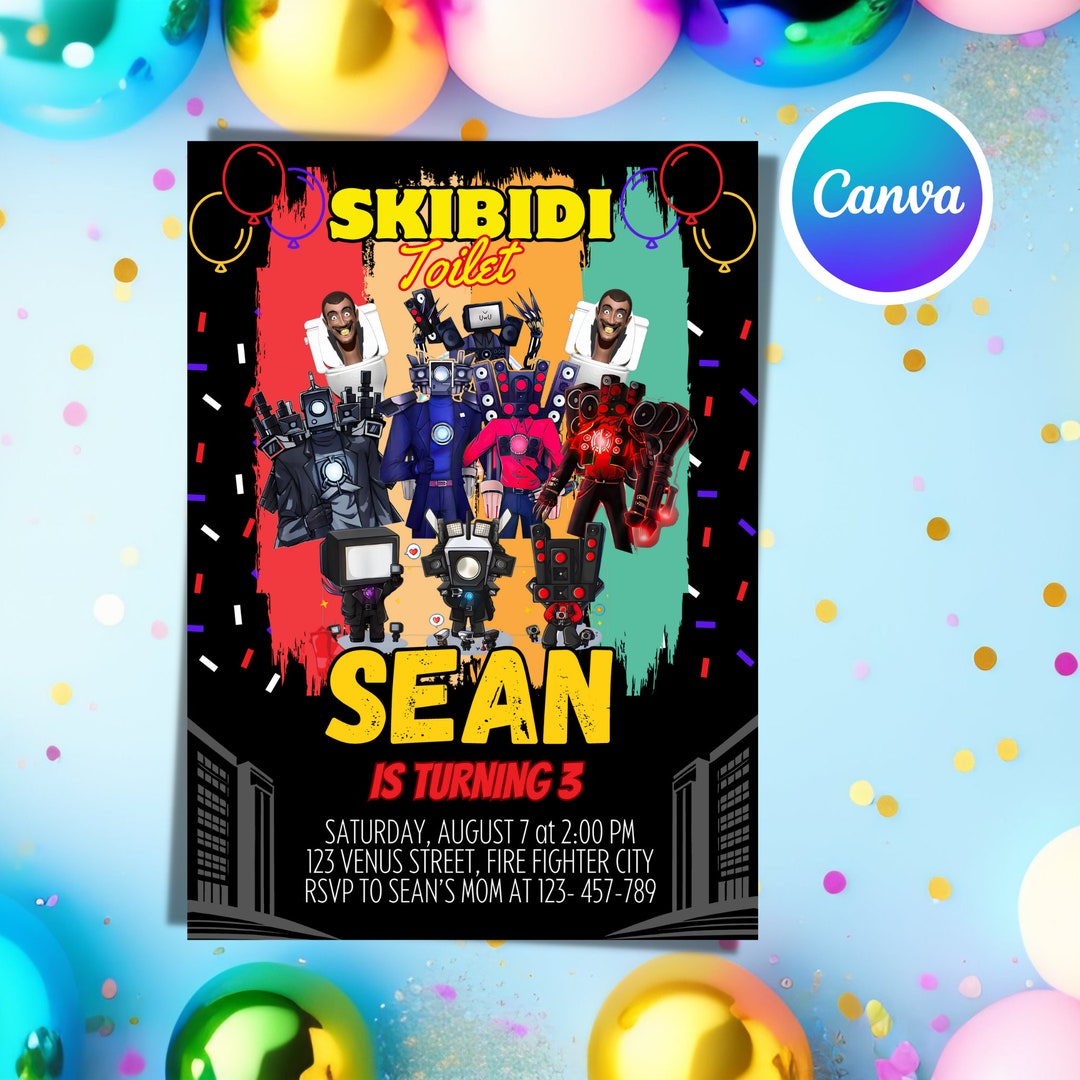 EDITABLE Skibidi Toilet Invitation Template, Skibidi Party Theme ...