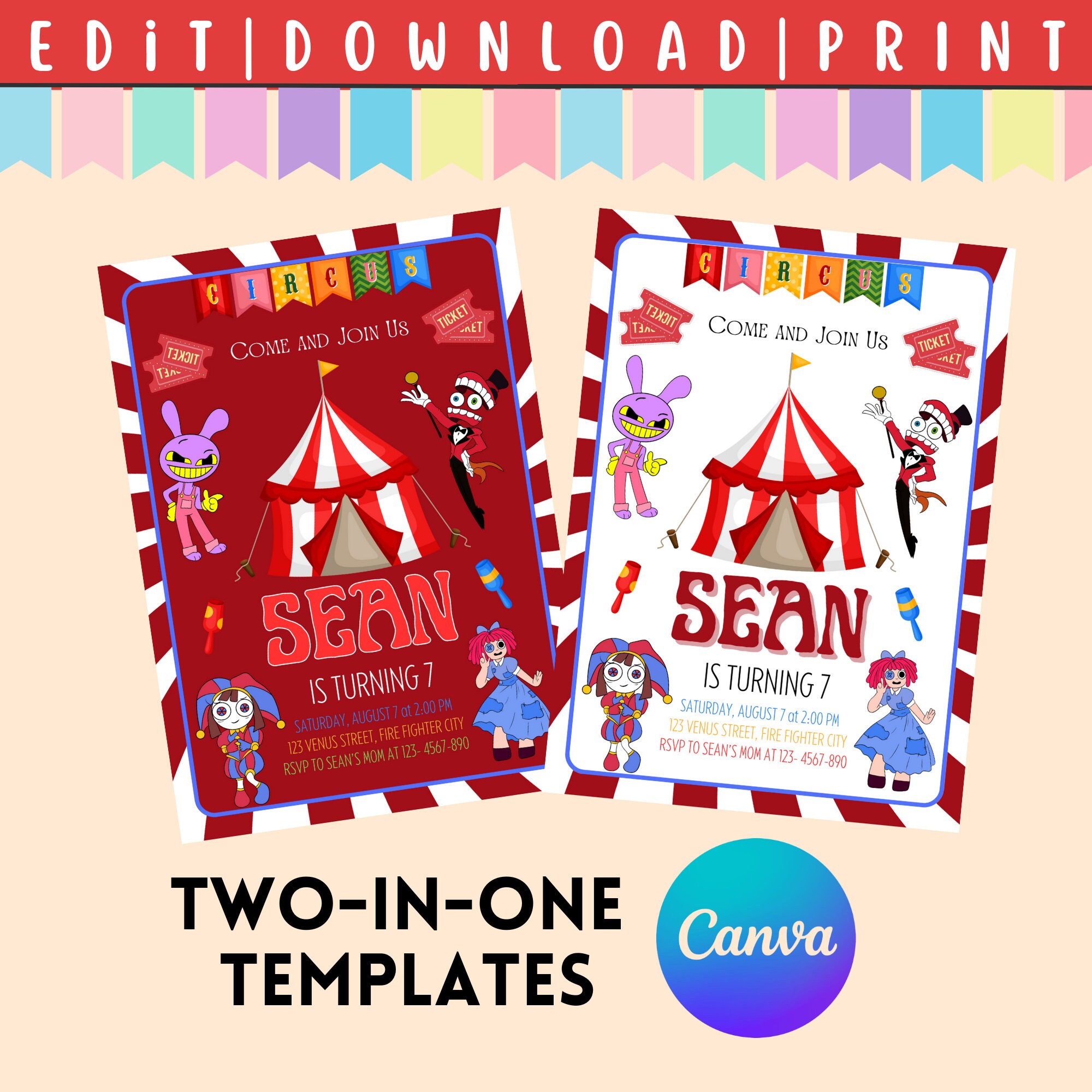 EDIATBLE the Amazing Digital Circus Invitation Templates, Digital ...