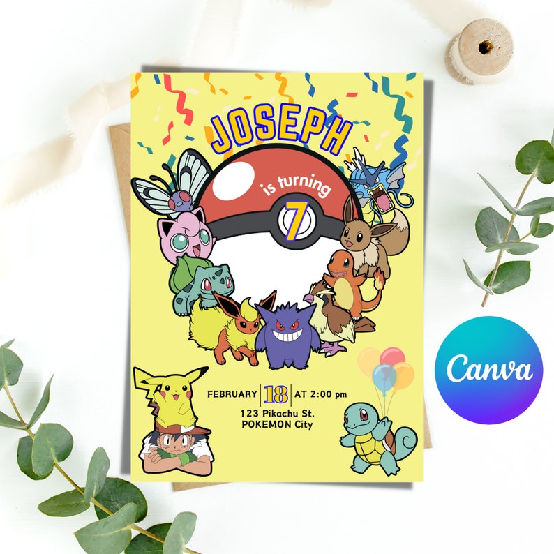 EDITABLE Pokemon Birthday Invitation, Pokemon Birthday Party Theme ...