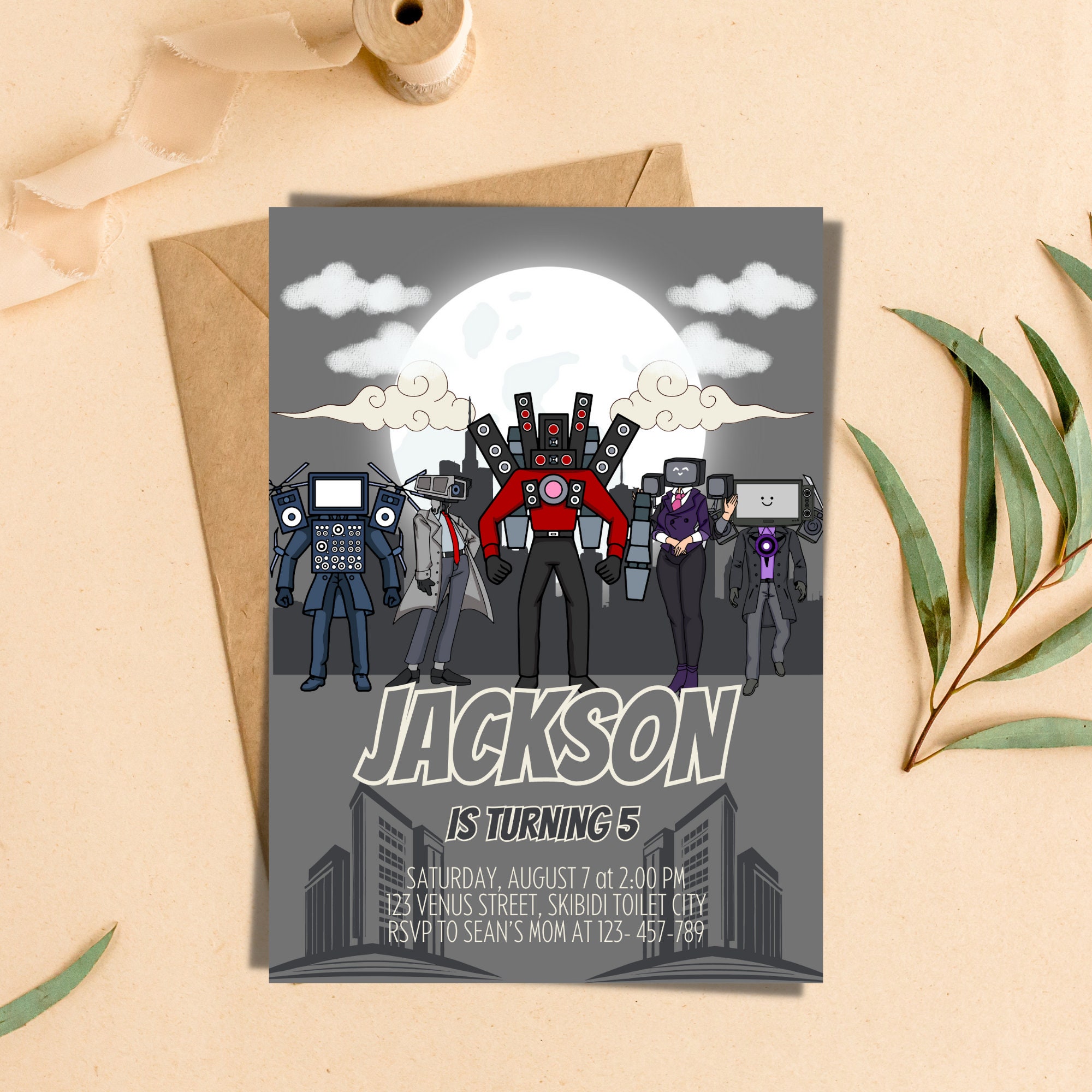 EDITABLE TV Man Invitation Templates, Skibidi Toilet Invitation, Roblox ...