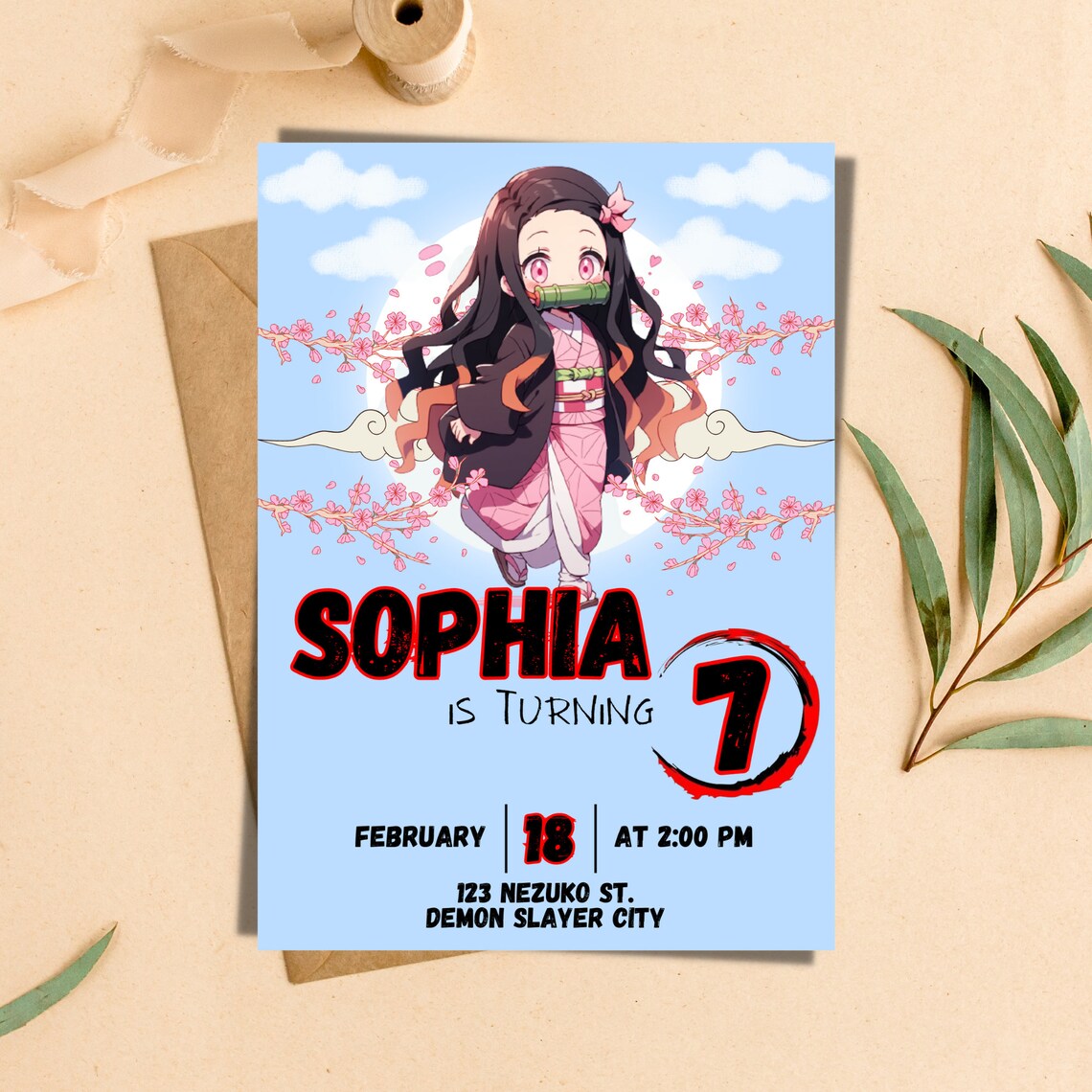 EDITABLE Nezuko Demon Slayer Invitation Templates, Nezuko Invitation ...