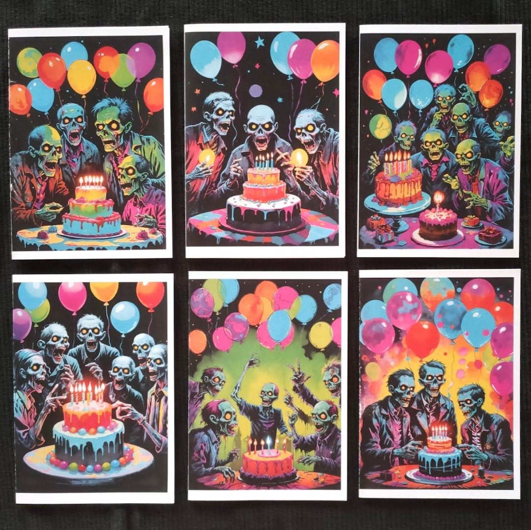 1 - 6 Pack Zombie Birthday Cards. (holographic Designs Available.) - Etsy
