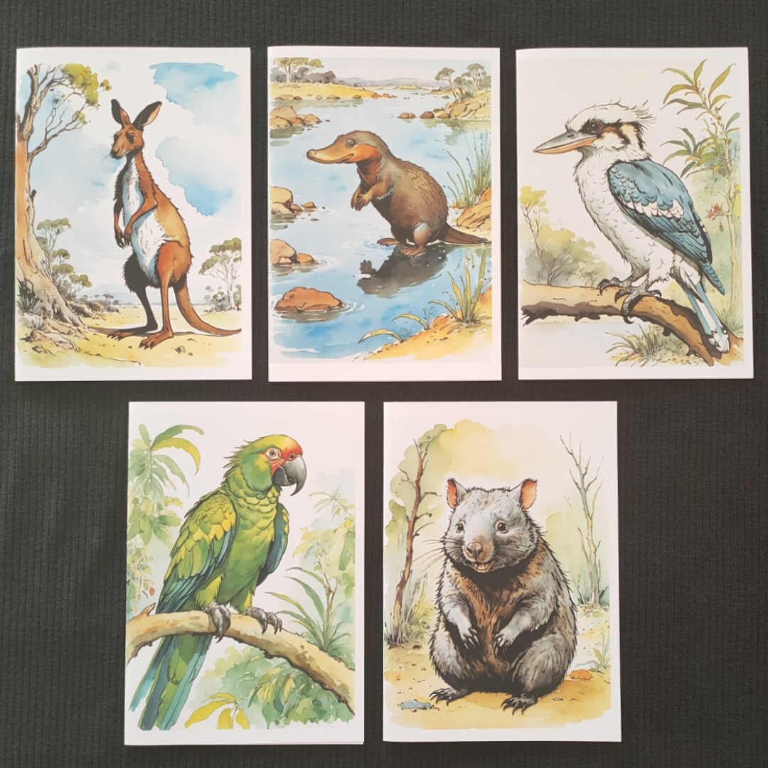 1 - 5 Pack Cartoon Australian Animals Themed Cards Set 2. (holographic ...