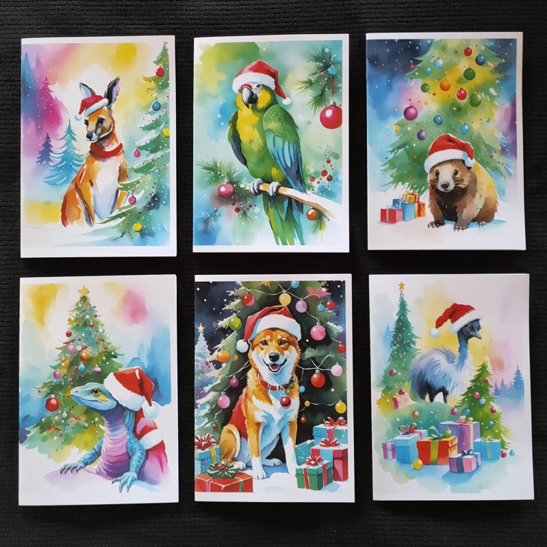 1 6 Pack Australian Animals Christmas Cards Set 1. holographic Designs ...