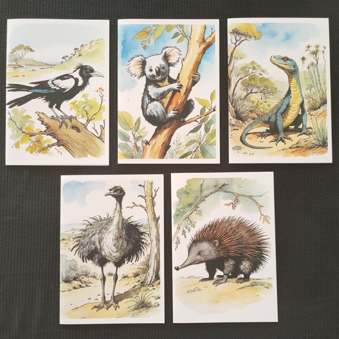1 - 5 Pack Cartoon Australian Animals Themed Cards Set 1. (holographic ...