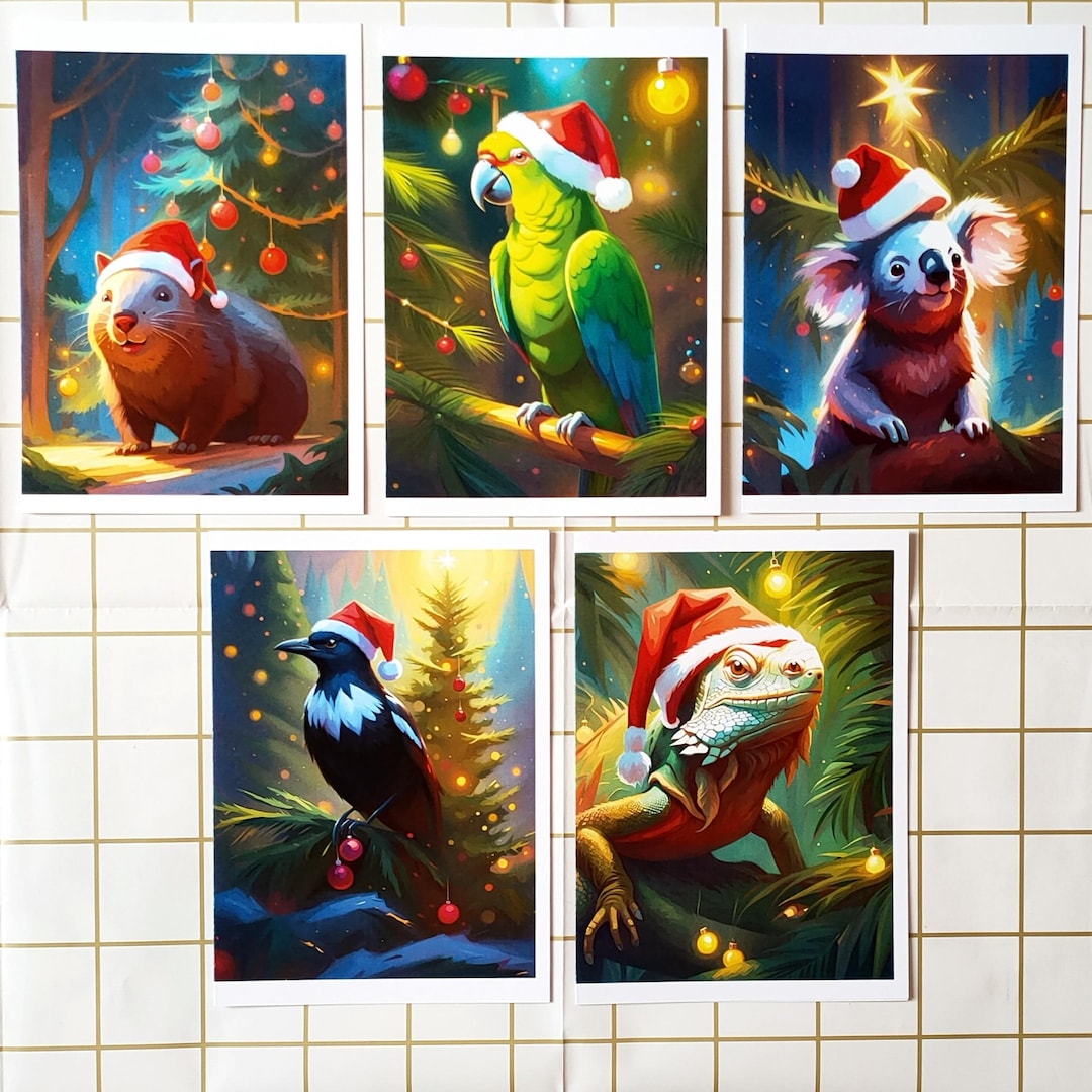 1 5 Pack Australian Animals Cards Set 3. holographic Designs Available ...