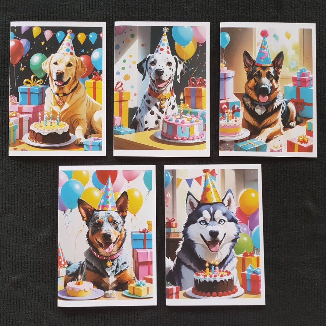 1 - 5 Pack Large Dog Themed Birthday Cards. (holographic Designs ...