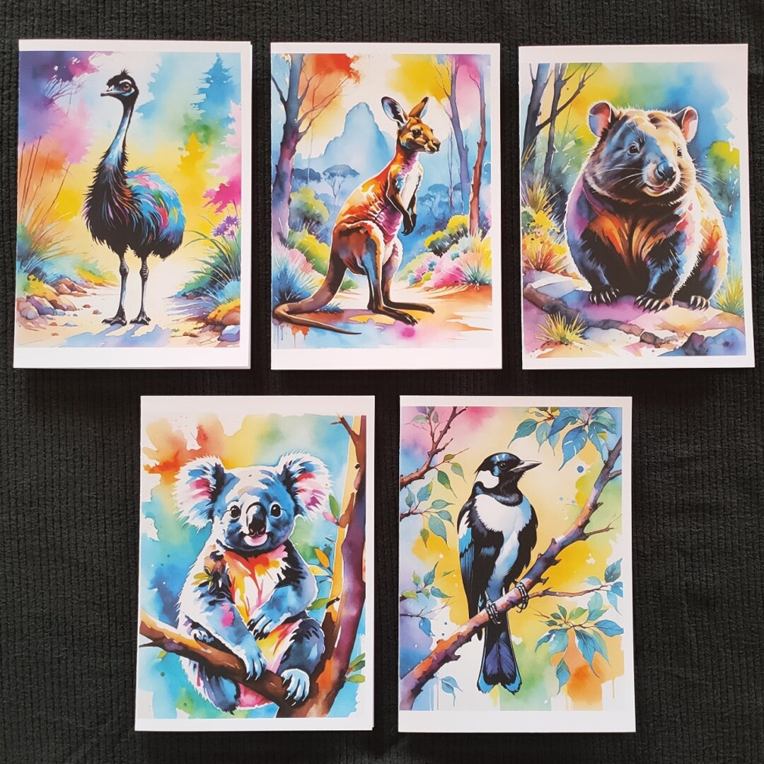 1 - 5 Pack Australian Animals Themed Cards Set #1. (holographic Designs ...