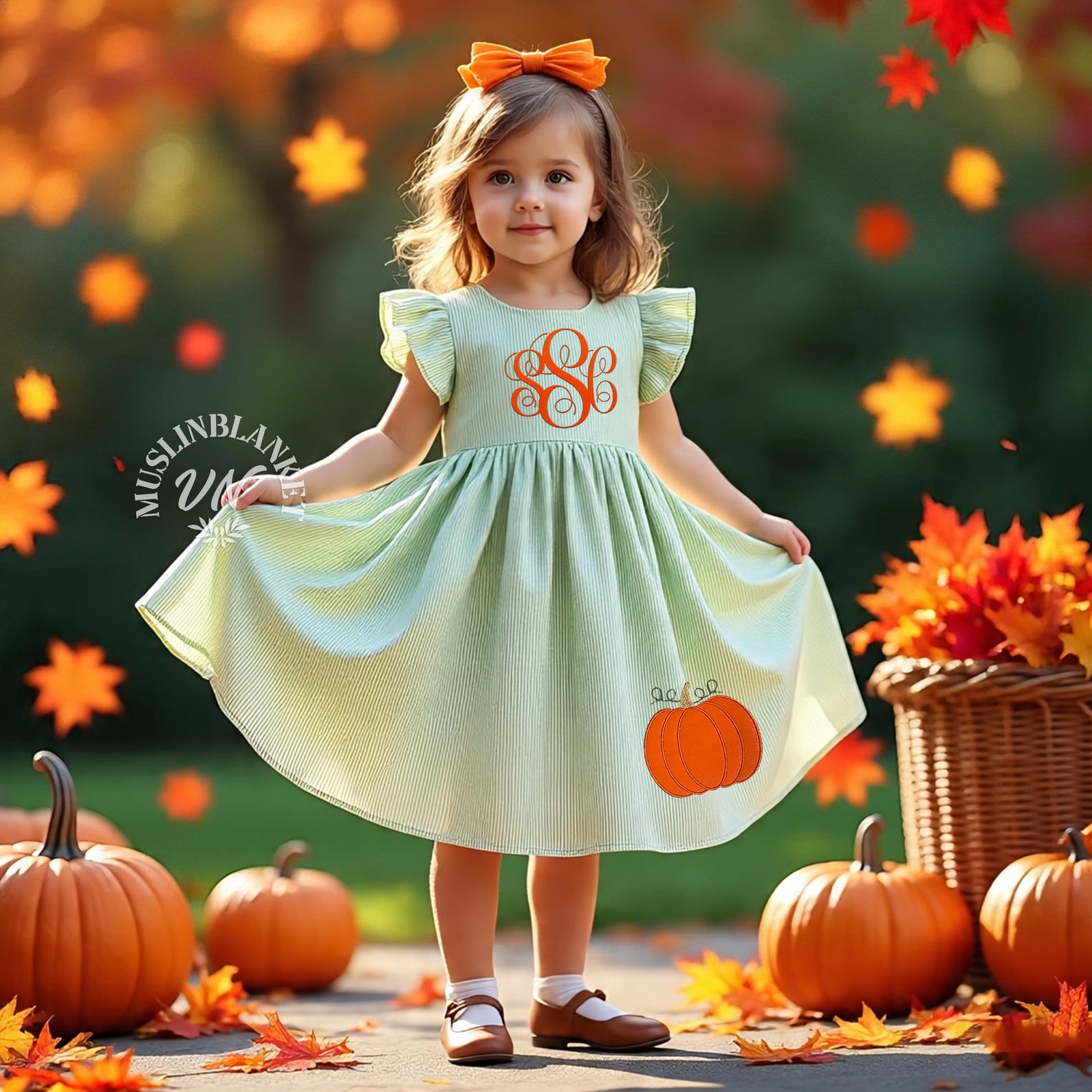 Pumpkin Fall Dress for Toddler Girl, Autumn Seersucker Flutter Sleeve ...