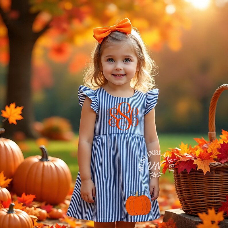 Pumpkin Fall Dress for Toddler Girl, Autumn Seersucker Flutter Sleeve ...