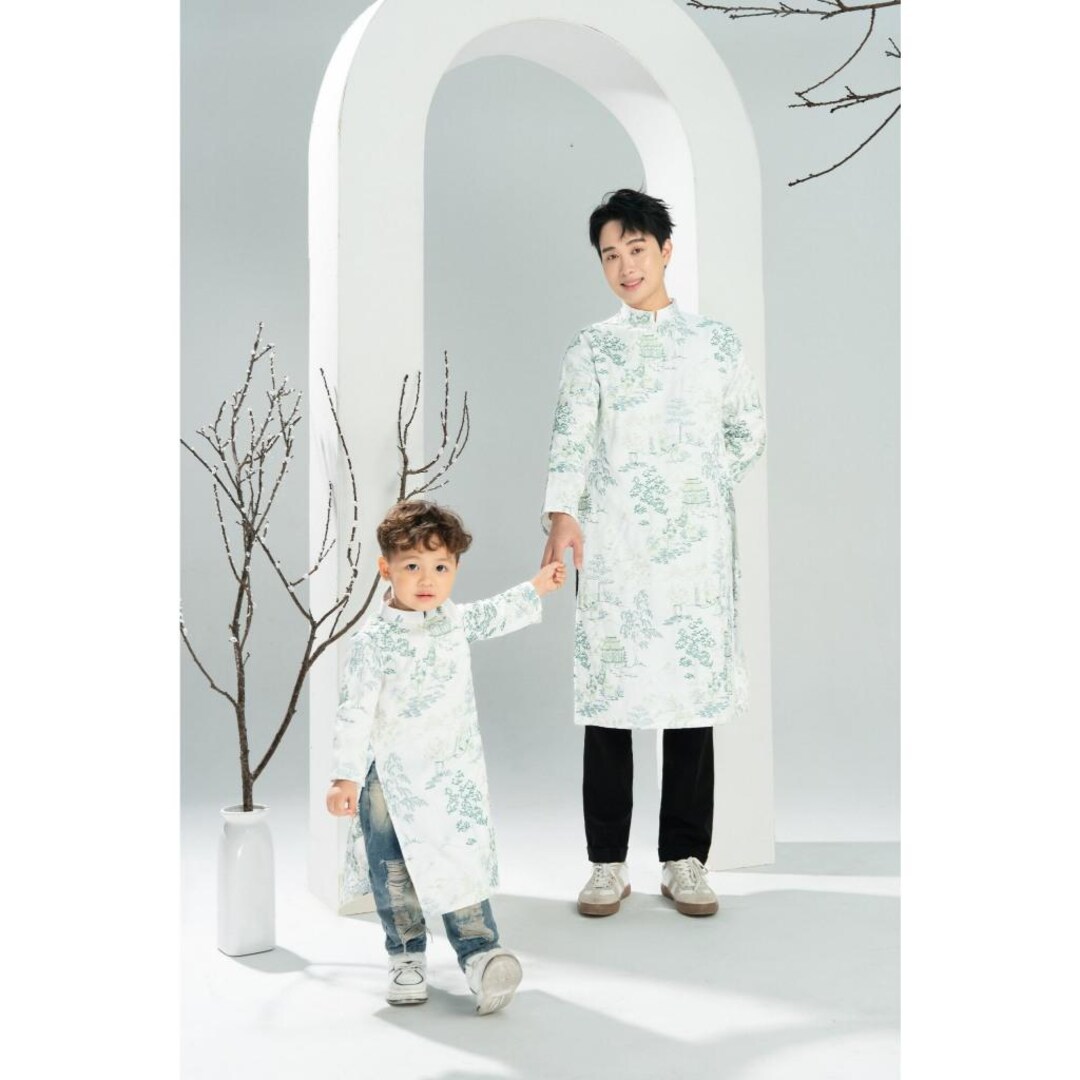 Father Son Matching Ao Dai, White Green Vietnamese Ao Dai, Lunar New ...
