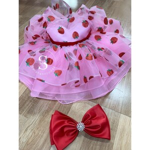 Berry First Birthday Dress With Puff Sleeve, Personalized Girl ...
