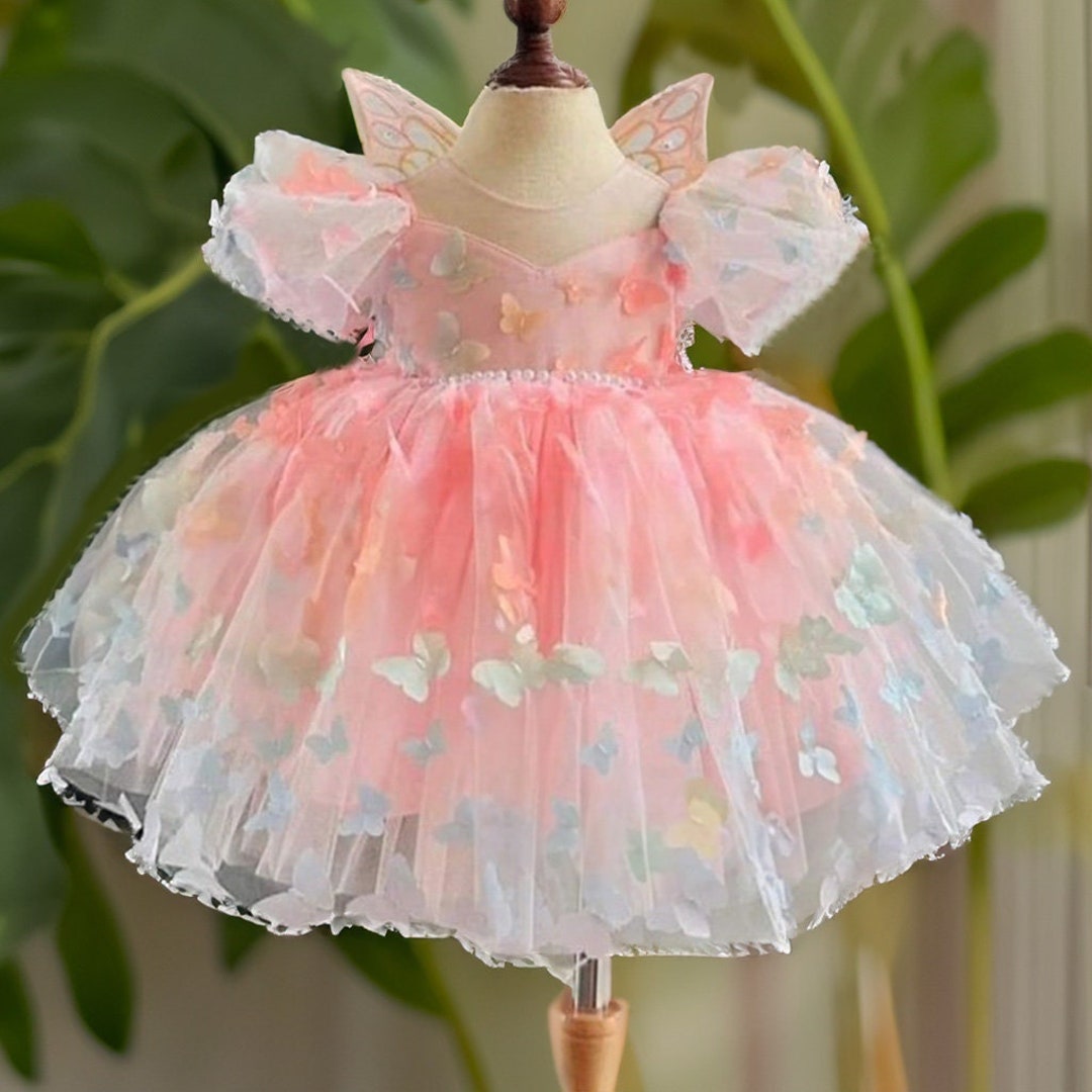 Toddler Pink Butterfly Dress, Toddler Girls Dress, Lace Summer Baby ...