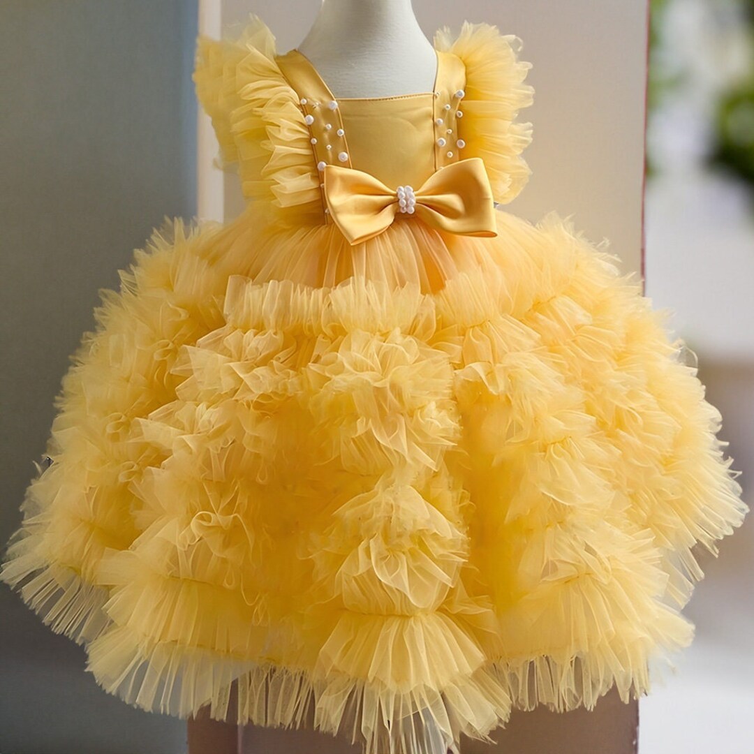 Yellow Baby Girl Dress, Baby Party Dress, 1st Birthday Dress Baby Girl ...