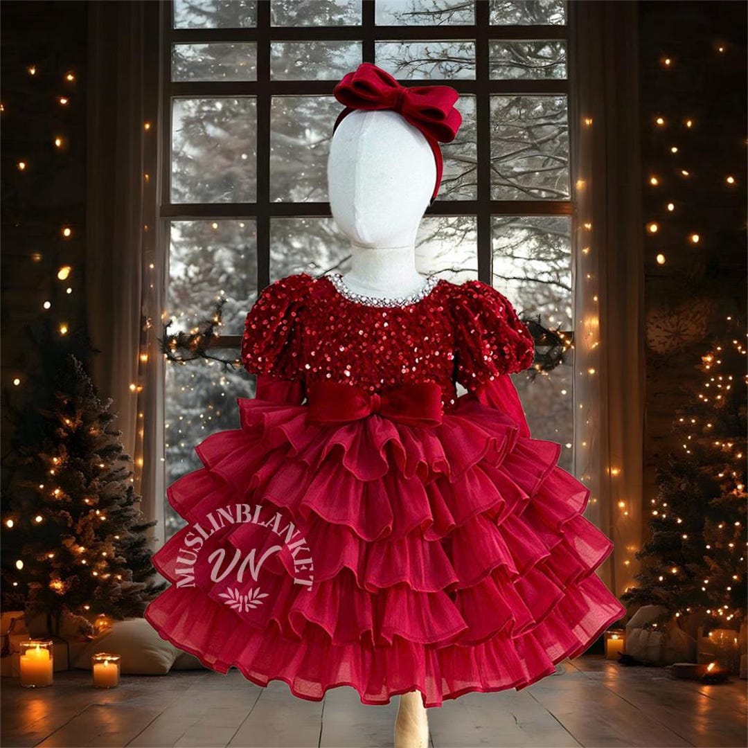 Red Sequin Velvet Christmas Baby Girl Dress, Party Dress for Girls, Red ...