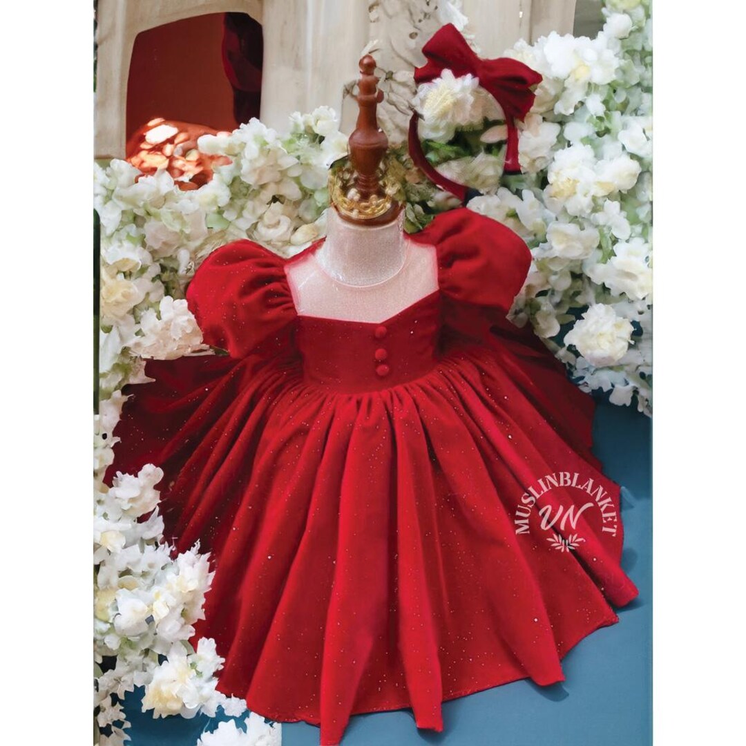 Girl Christmas Dress, Luxury Velvet Christmas Kid Dress , Elegant Baby ...