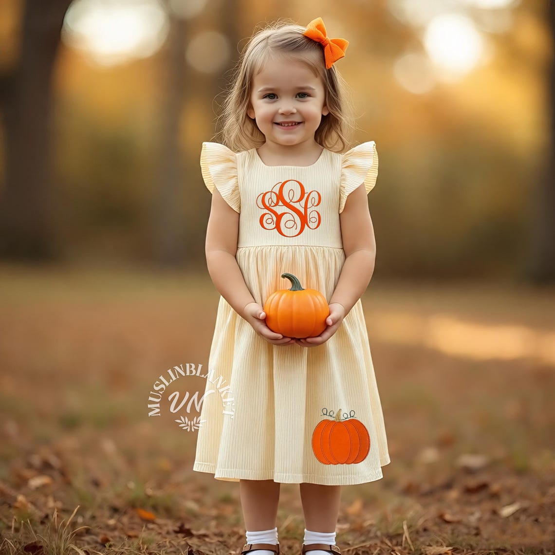 Pumpkin Fall Dress for Toddler Girl, Autumn Seersucker Flutter Sleeve ...