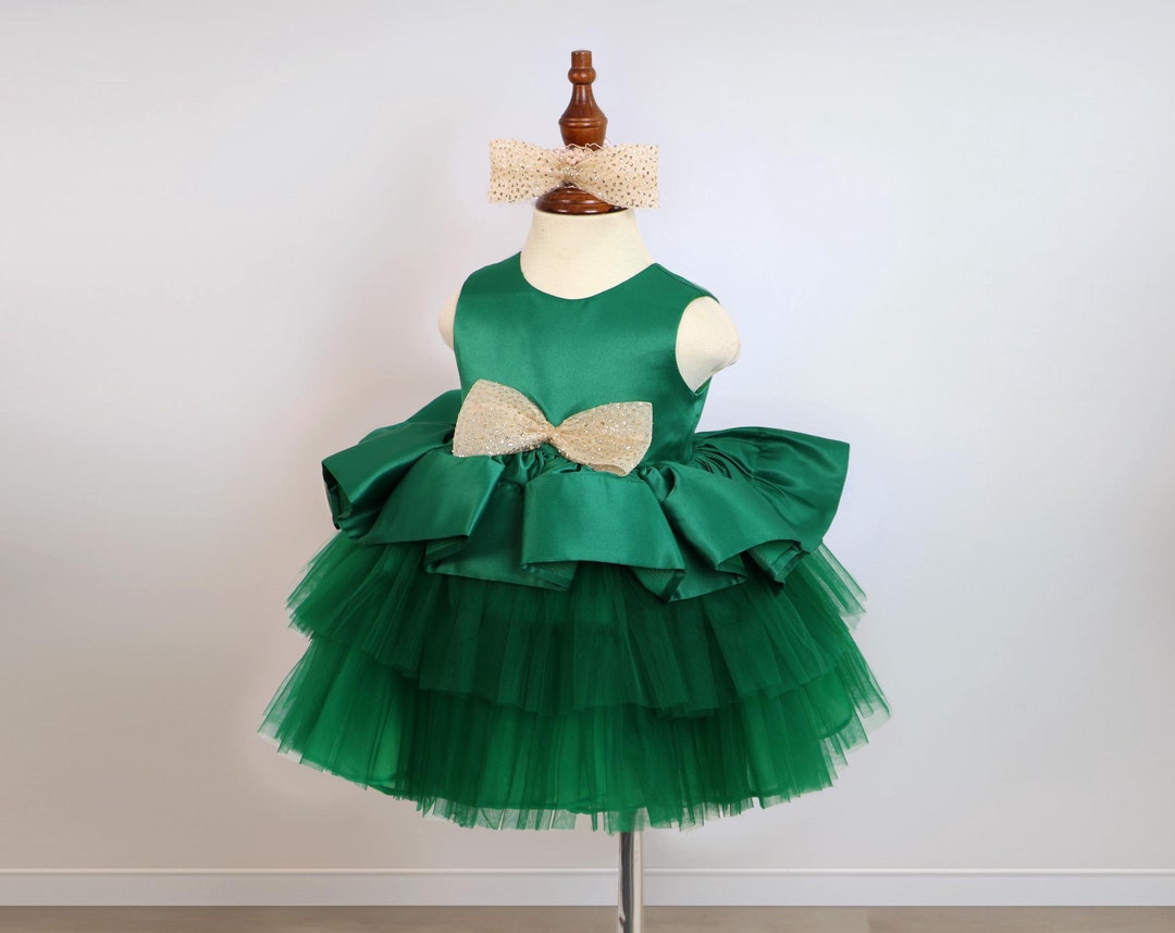 Custom Emerald Green & Gold Sparkling Tutu Birthday Baby Dress, Winter ...