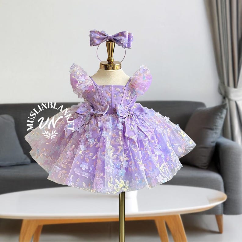 Sparke Floral Lilac 1st 2nd 3rd Birthday Dress Baby Girl Toddler Fancy ...
