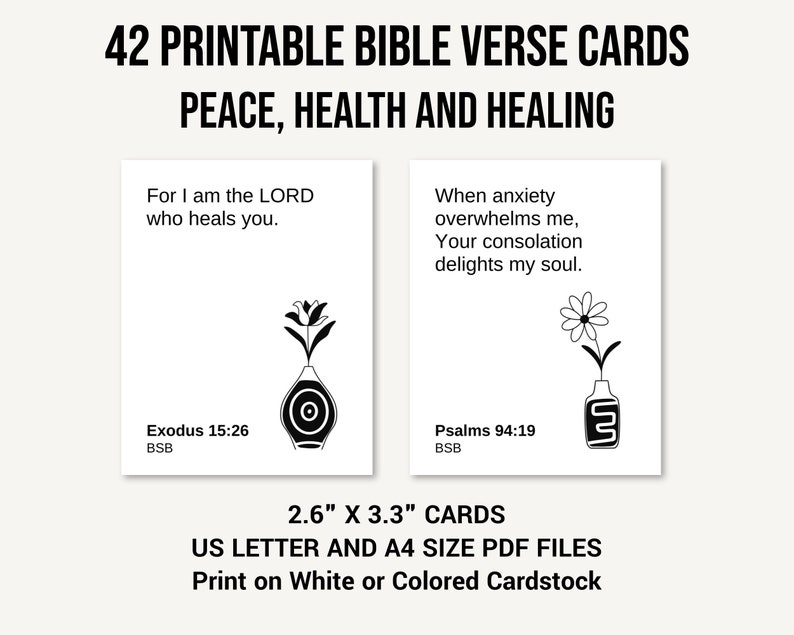 42 Health and Healing Bible Verse Printable Cards, Mini Scripture Cards ...