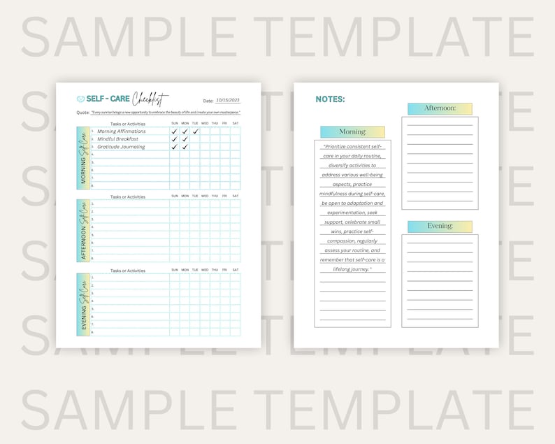Self-care Checklist Blank Checklist Wellness Planner Printable Self ...