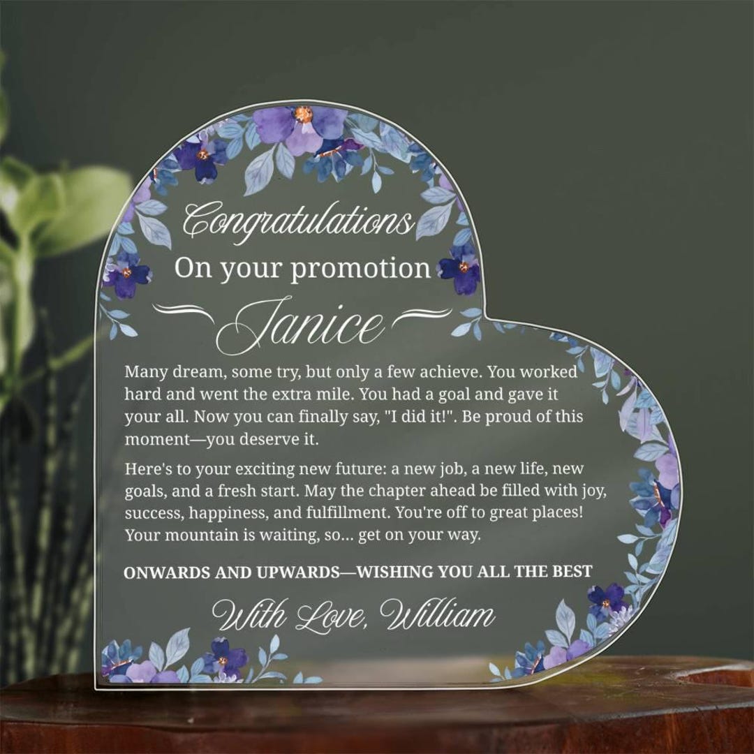 Personalized Promotion Gift Heart Acrylic Plaque, Congratulations Gift ...