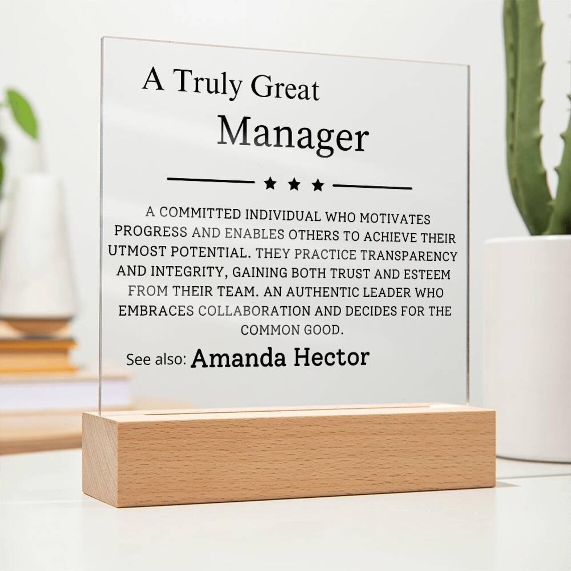 Personalized Manager Appreciation Gift LED Acrylic Plaque, Project ...