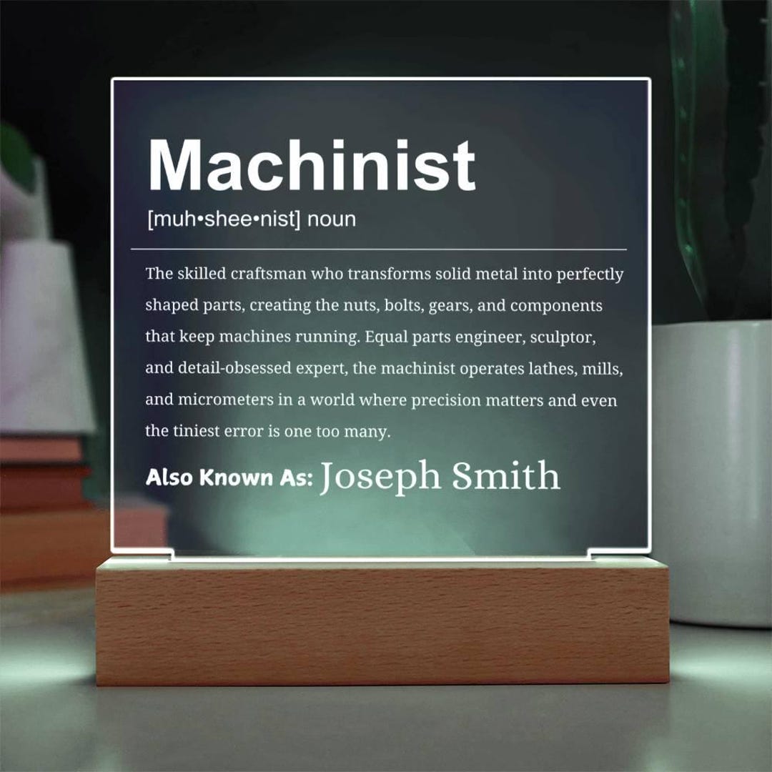 Machinist Gift Personalized LED Acrylic Plaque, Gift for Machinist ...